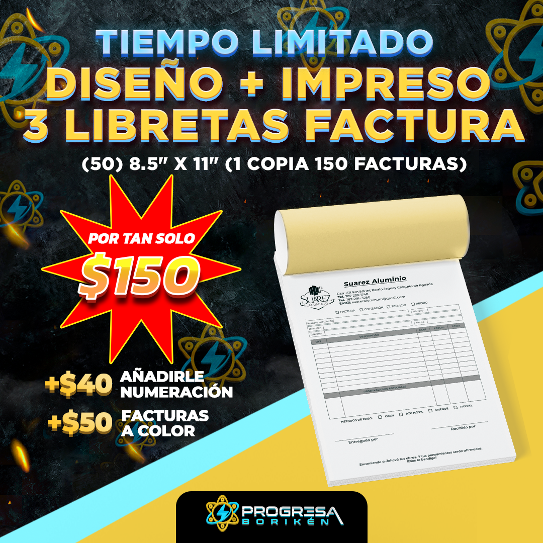 Libretas de Facturación 8.5" x 11" – Progresa Borikén
