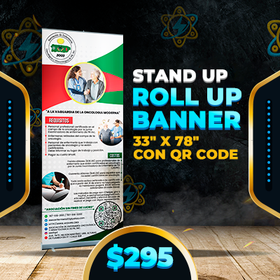 Stand Up Roll Up Banner 33" X 78" con QR code – Progresa Borikén